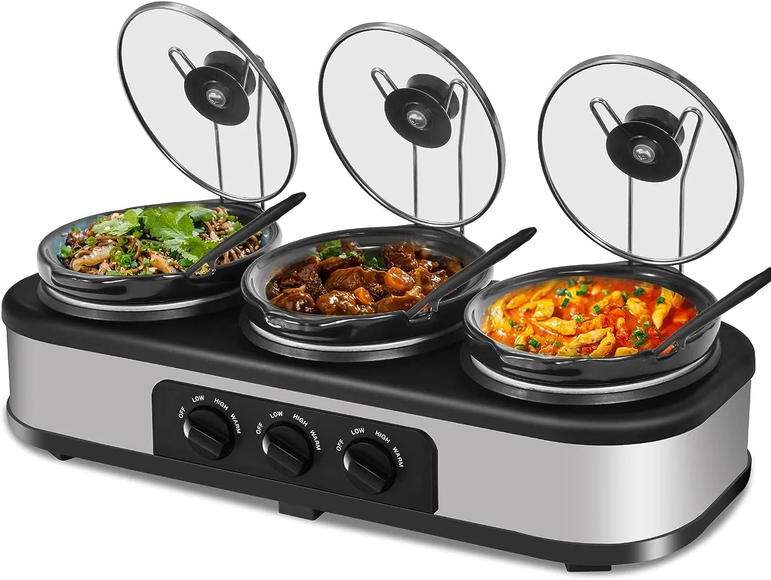 Triple Slow Cooker, 3X1.5 Quart Electric Slow Cooker Buffet Server, Fo ...